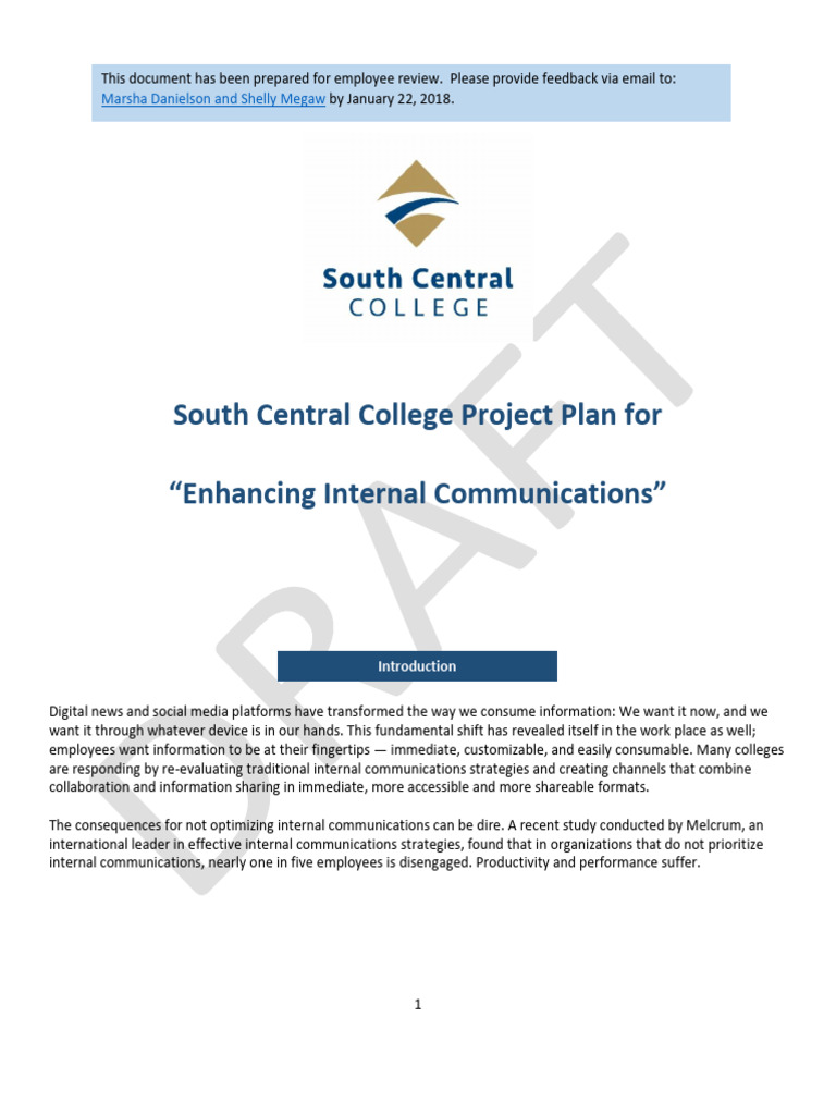 SCC_Internal_Communications_Project_Plan | PDF | Communication | Information