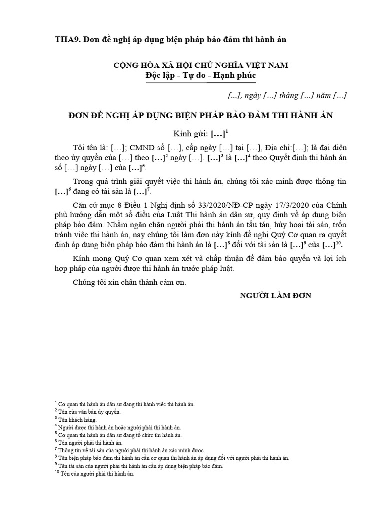 THA9. Don de Nghi Ap Dung Bien Phap Bao Dam Thi Hanh An | PDF