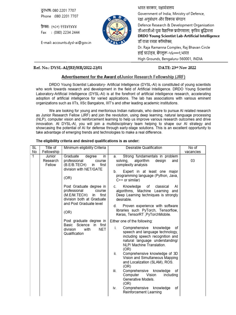 DRDO Recruitment 2022 9 | PDF | Artificial Intelligence | Intelligence (AI) & Semantics