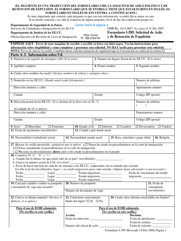 Form I-589 Spanish | PDF | Visa de viaje | Pasaporte