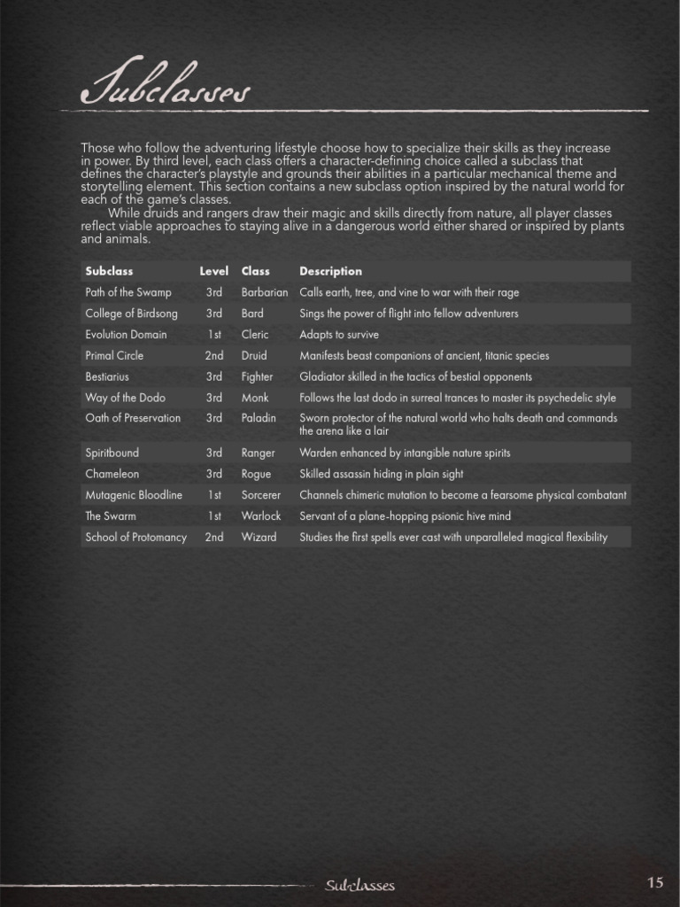Book of Extinction - Subclasses | PDF