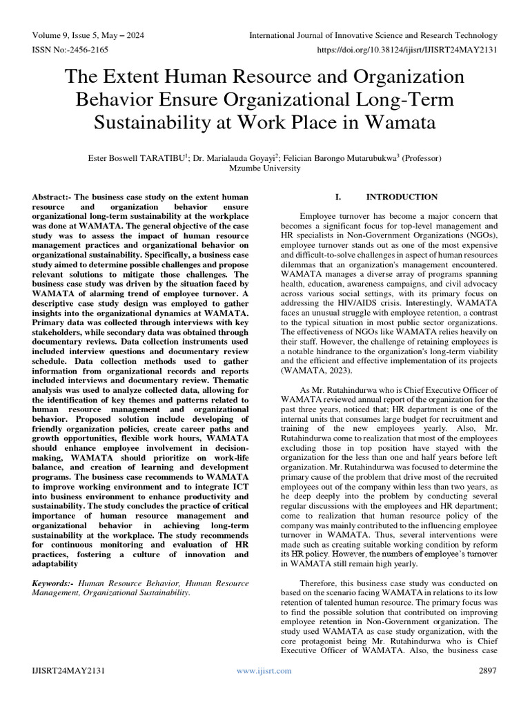 The Extent Human Resource and Organization Behavior Ensure ...