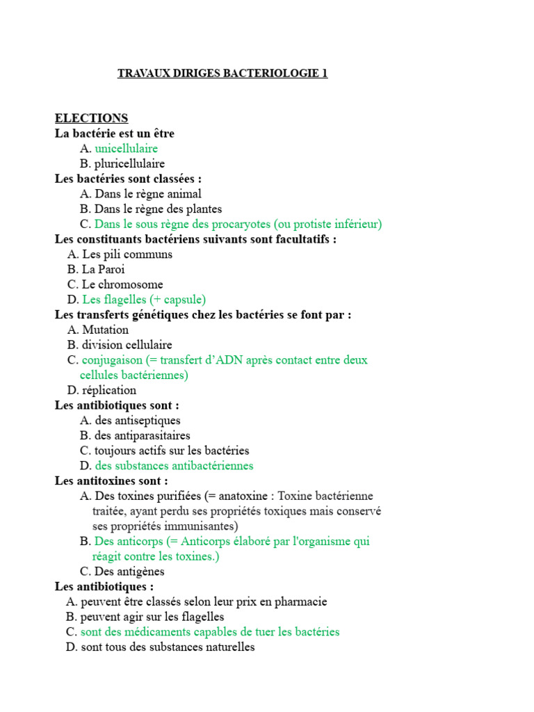 Qcms Correction Bacterio | PDF | Bactérie | Staphylococcus