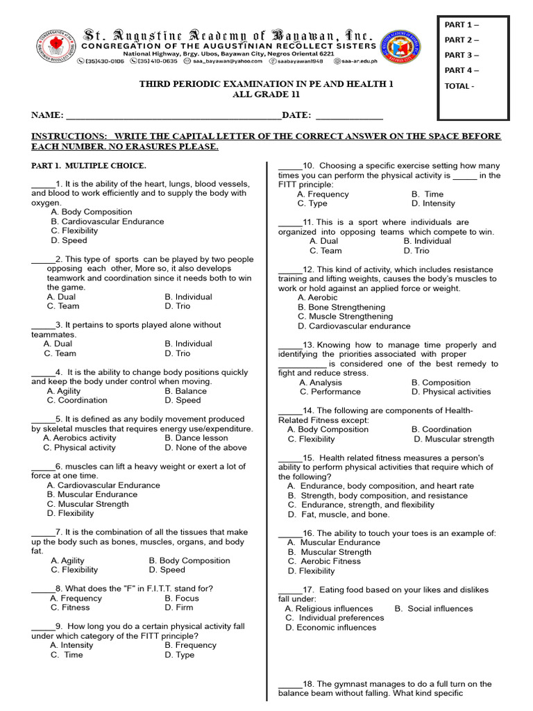 Third Periodic Exam Pe and Health 11 | PDF | Physical Fitness ...