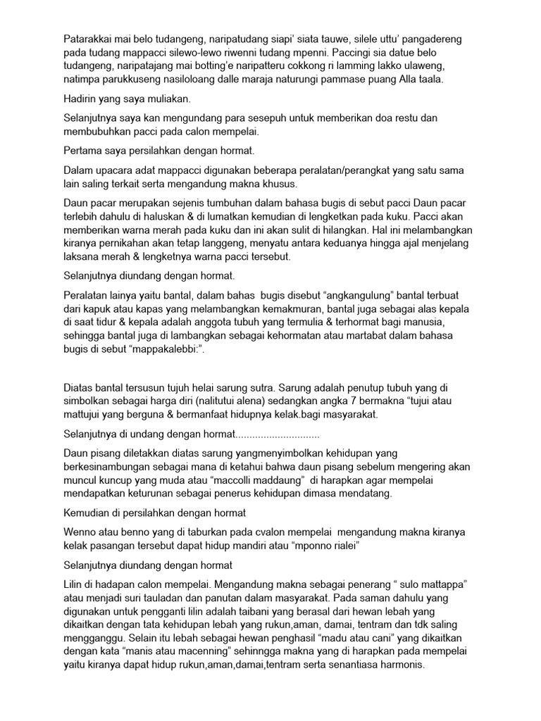 Teks MC Mappacci Adat Bugis | PDF