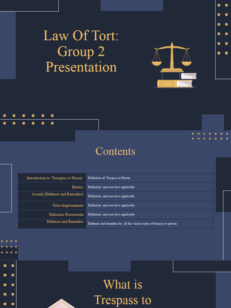 Law of Tort - Trespass To Person | PDF | Legal Remedy | Trespass
