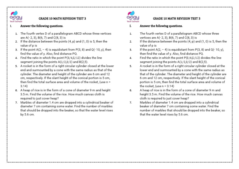 g10 Math Revision Test 3 | PDF | Geometry | Classical Geometry