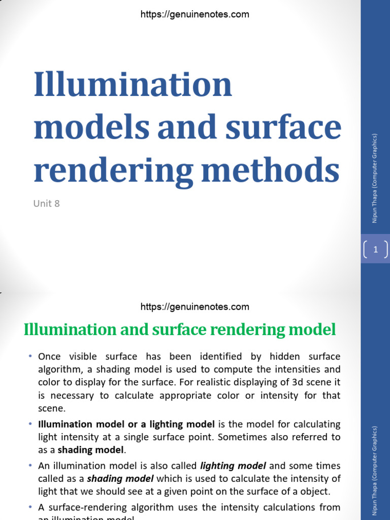 Unit 8 Illumination Models And Surface Rendering Methods Pdf Rendering Computer Graphics 