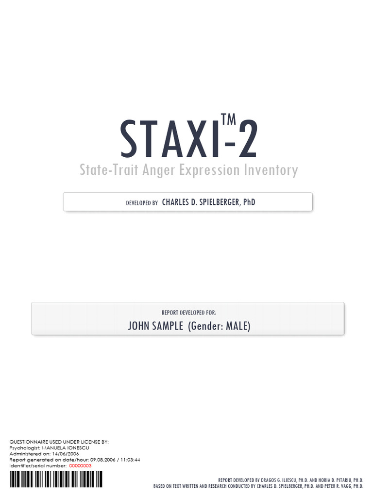 STAXI-2 Anger Expression Report | PDF | Anger | Blood Pressure