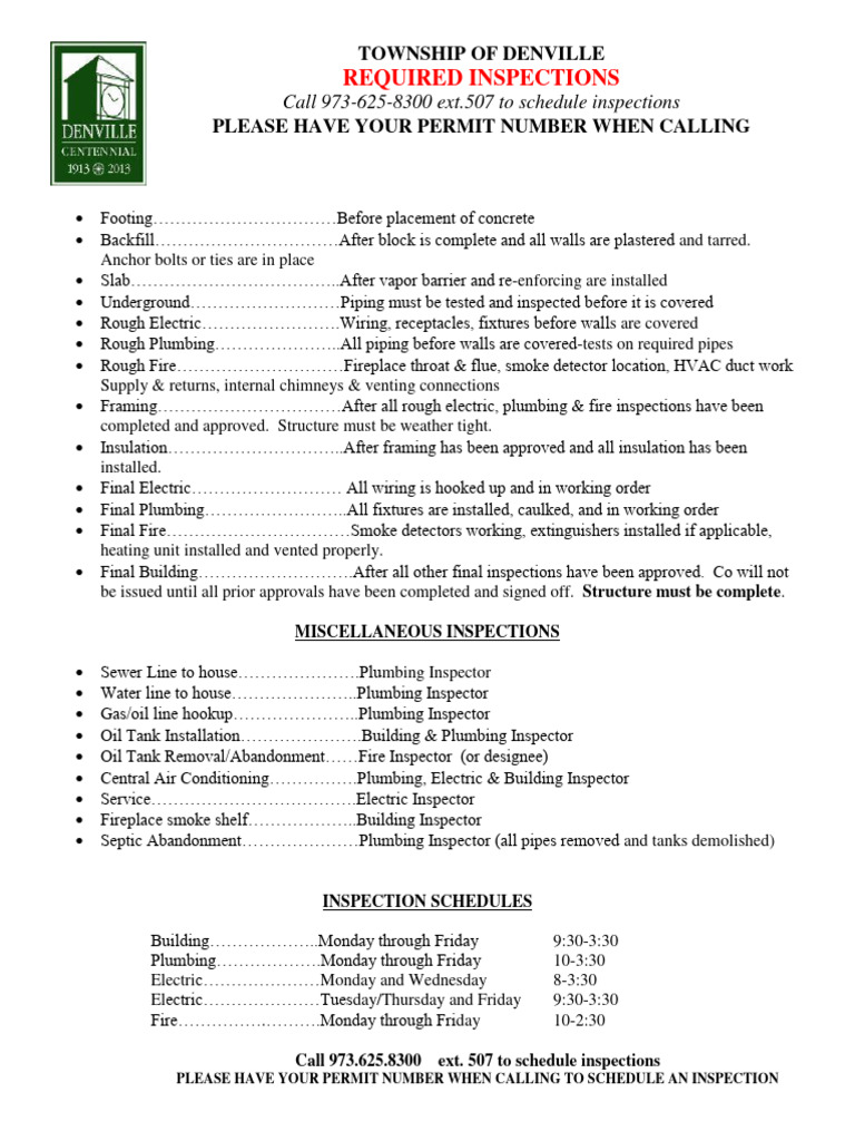 Denville Township Inspection Requirements | PDF | Plumbing | Electrical ...