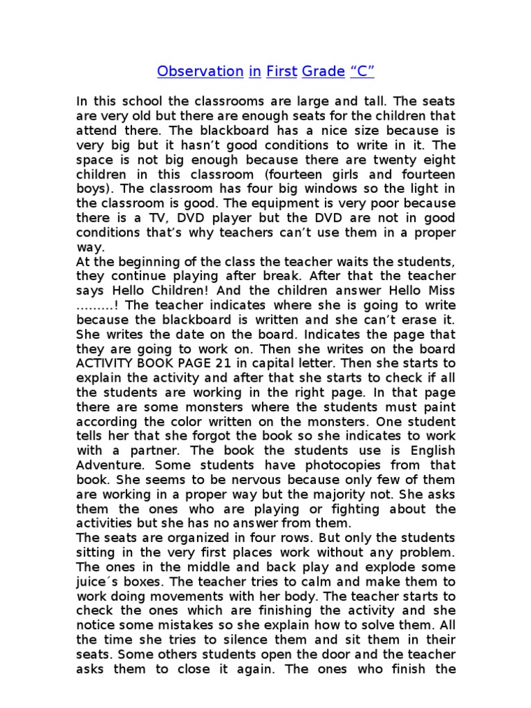 Observation in First Grade 111111 | PDF | Classroom | Schools