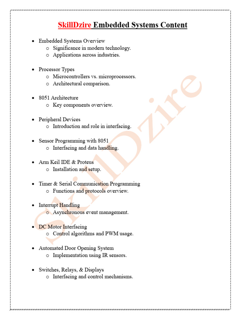 SkillDzire - Embedded Systems - Internship Content | PDF | Business | Computers