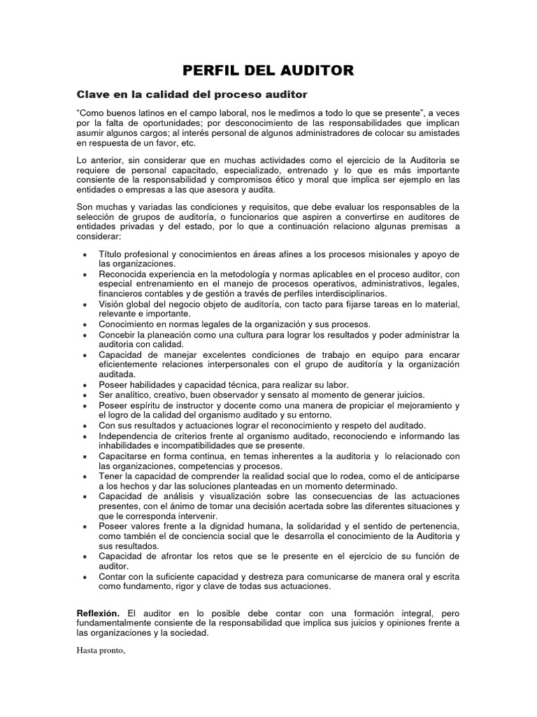 Perfil Del Auditor | PDF | Auditoría | Contralor