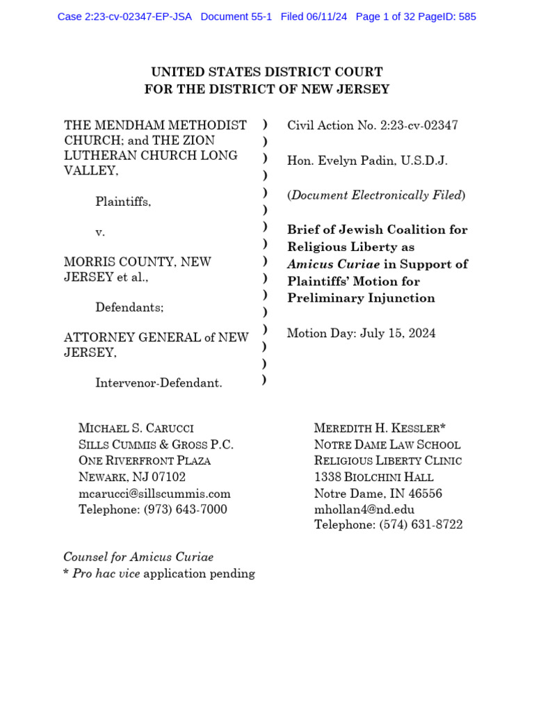 Amicus Brief | PDF | Free Exercise Clause | Synagogue