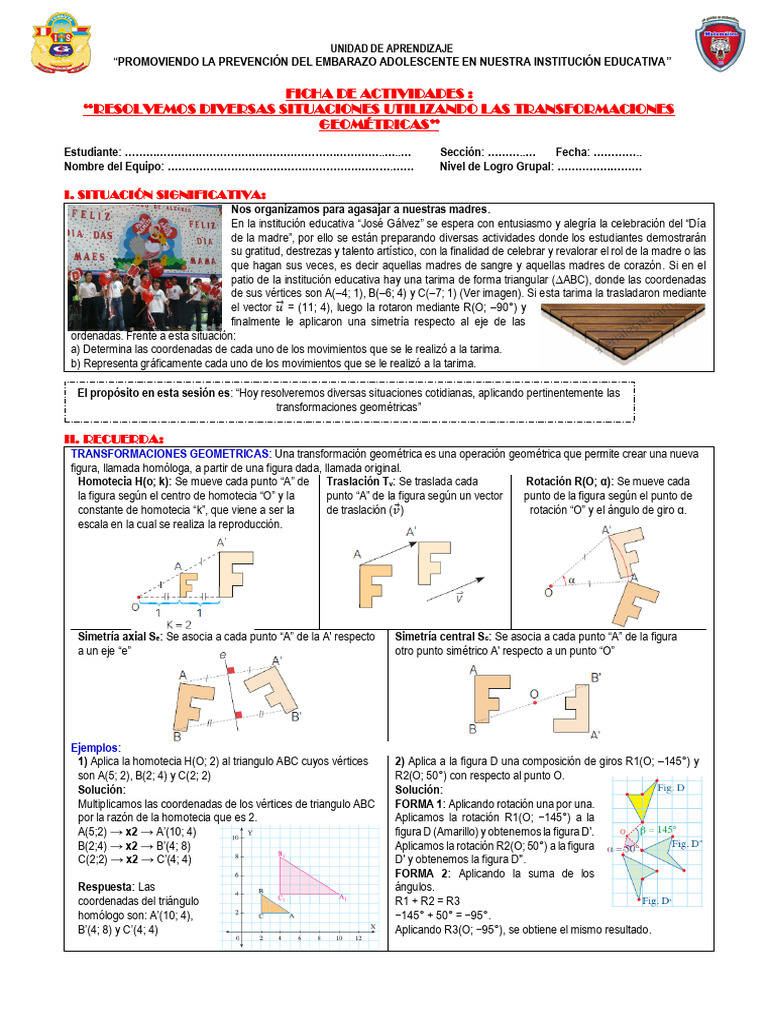 FICHA Transformaciones Geometricas | PDF | Rotación | Triángulo