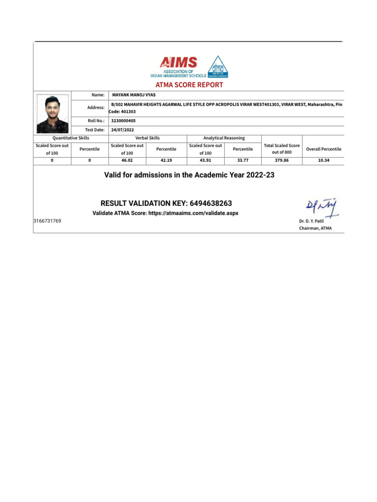 Aims Test For Management Admisasions | PDF