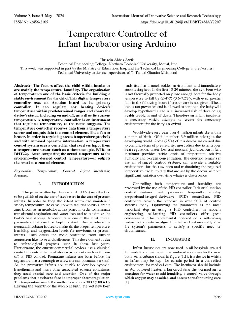 Temperature Controller Of Infant Incubator Using Arduino Pdf Neonatal Intensive Care Unit 