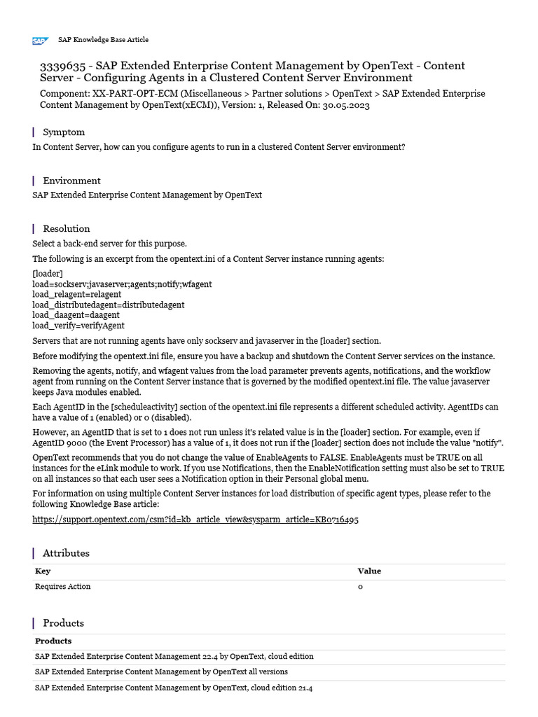Sap Extended Enterprise Content Management by Opentext - Content Server - Configuring Agents in ...