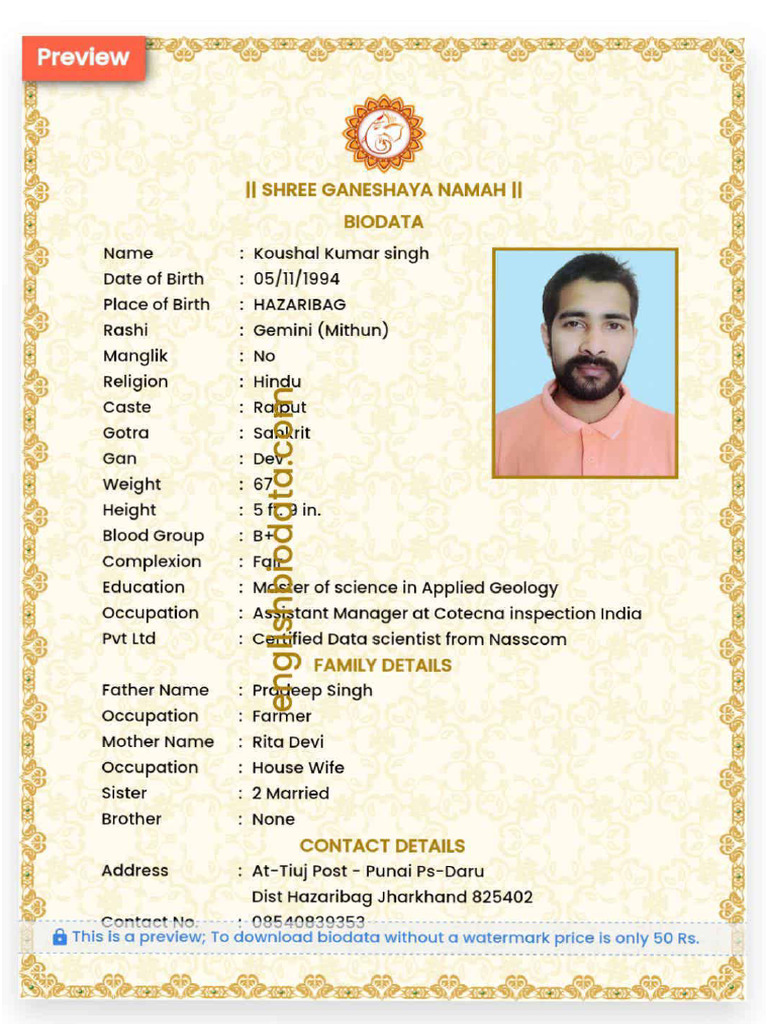Koushal Biodata | PDF