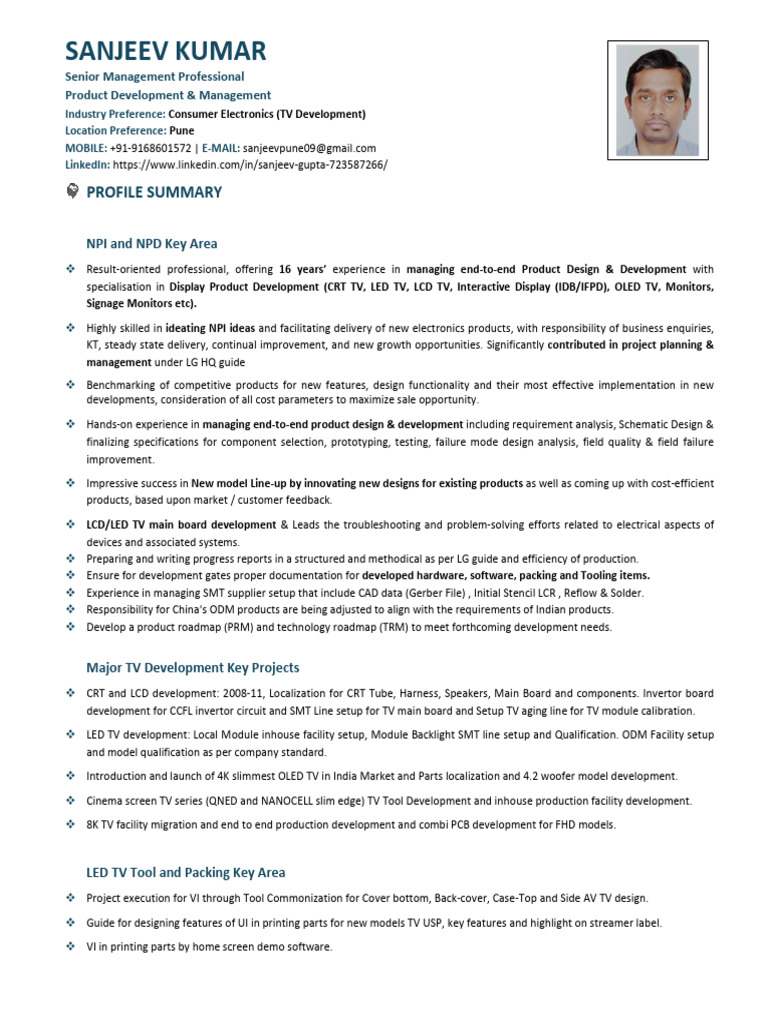 Sanjeev Kumar | PDF | Television | Electrical Network