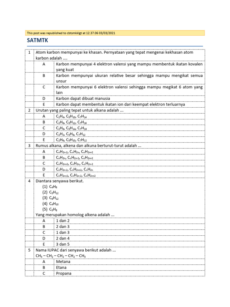 Soal Sat Pilihan X Tki | PDF