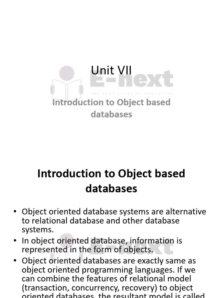 Unit 7 Introduction To Object Based Databases E Next In Pdf