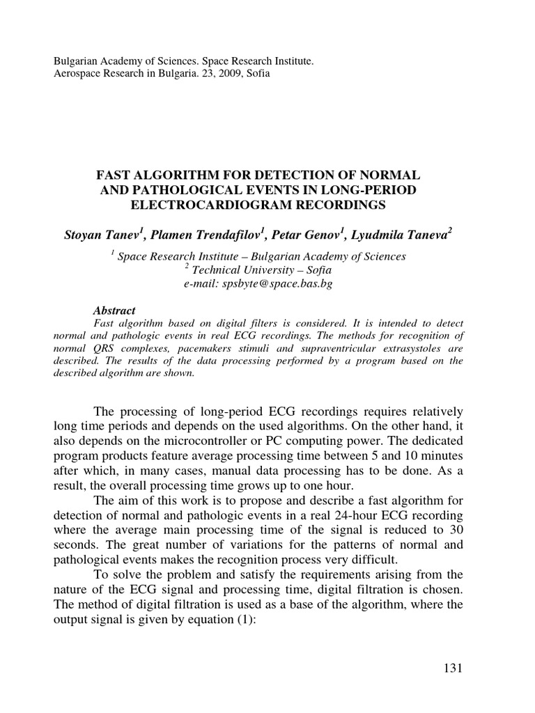 Fast Algorithm For Detection of Normal and Pathological Events in Long-Period Electrocardiogram ...