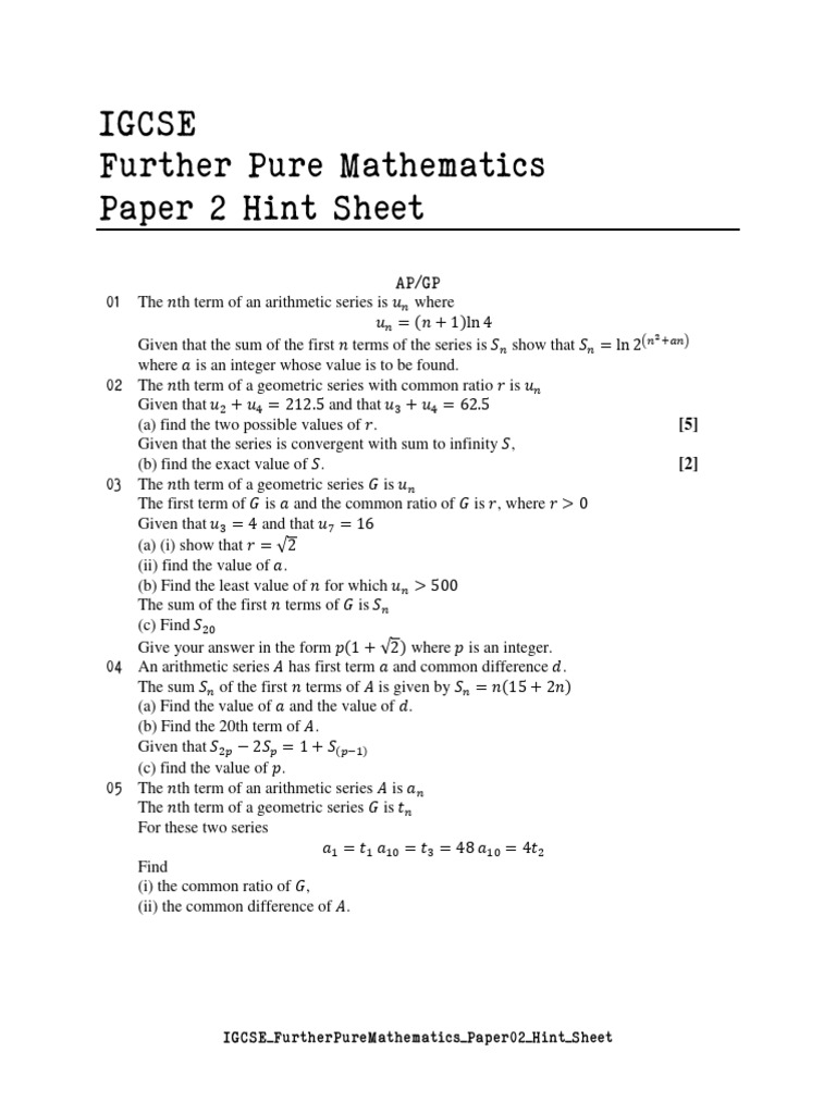 Igcse Fpm 1to9 Hintsheet Qp 1 Pdf Equations Area