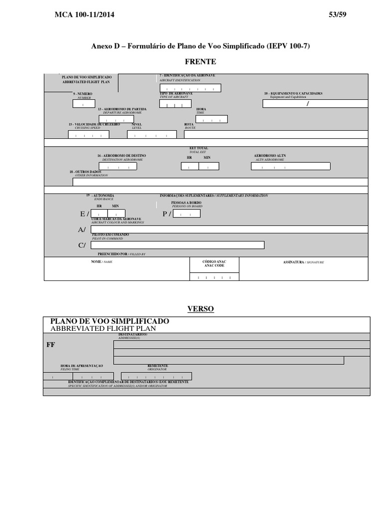 Formulário de Plano de Voo Simplificado | PDF | Aviação | Aeronave