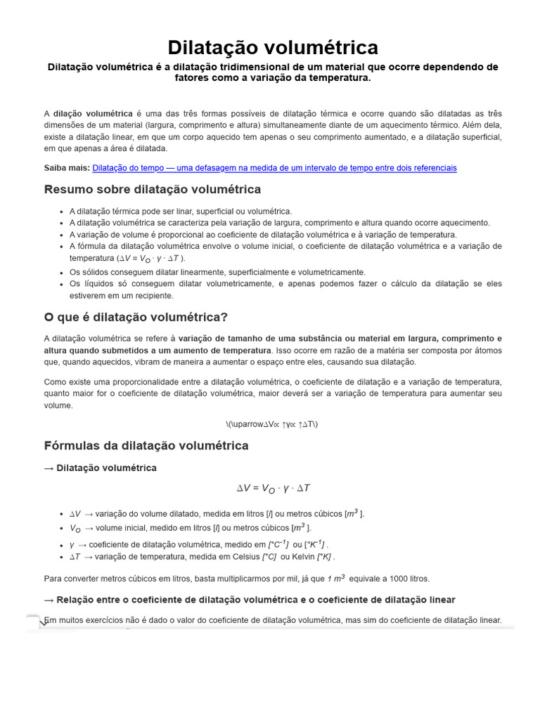 Dilatação volumétrica_ fórmulas, como calcular - Brasil Escola | PDF ...