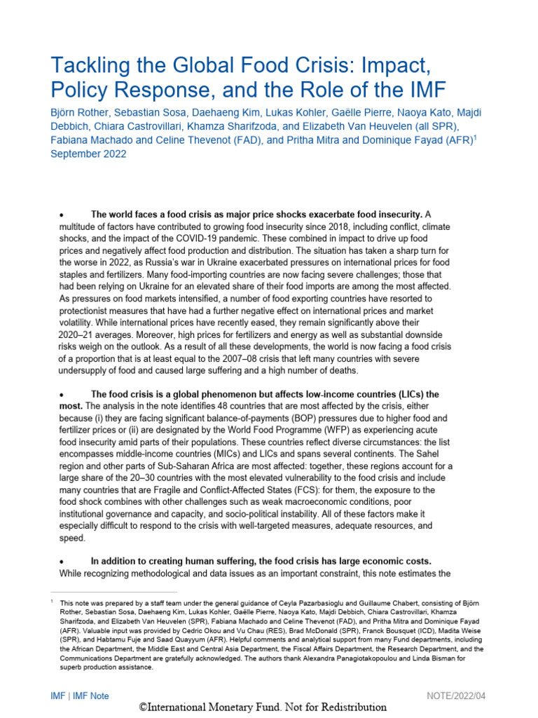 Global Food Crisis | PDF | Food Security | International Monetary Fund