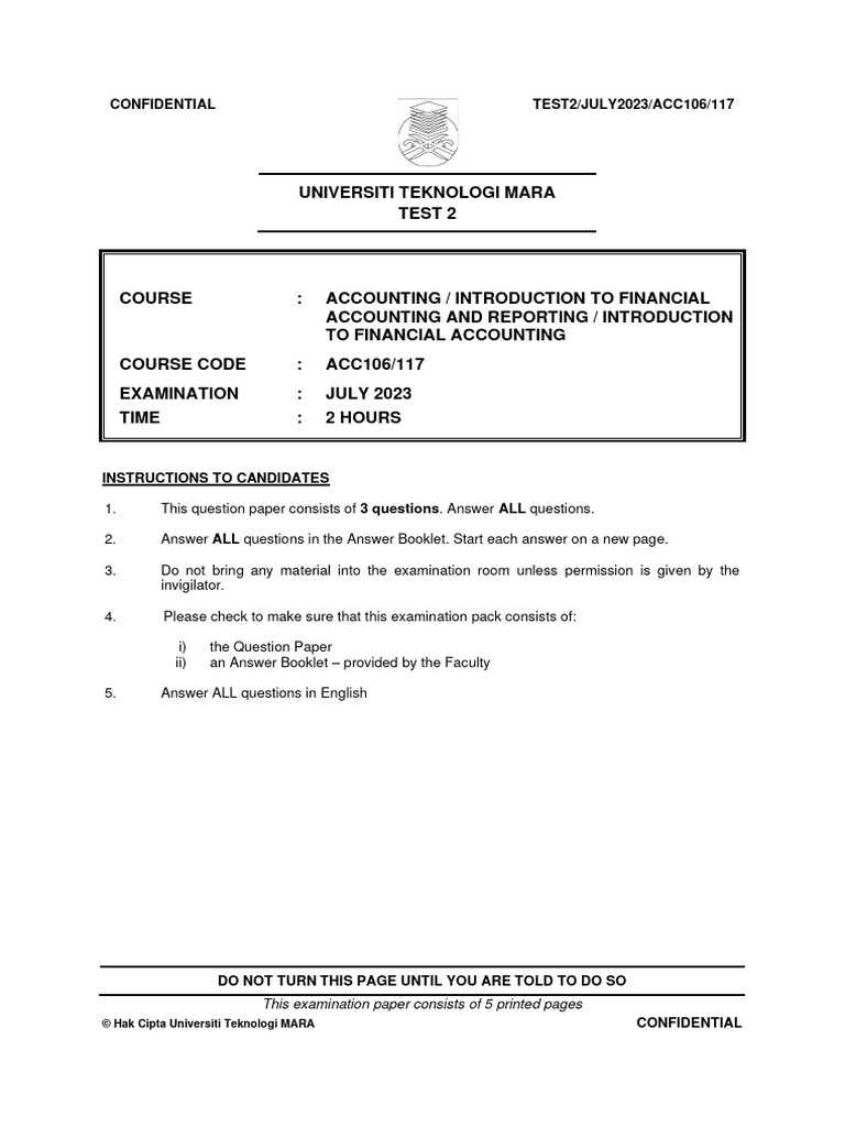 Acc117 - Test 2 - July 2023 Q | PDF | Debits And Credits | Business