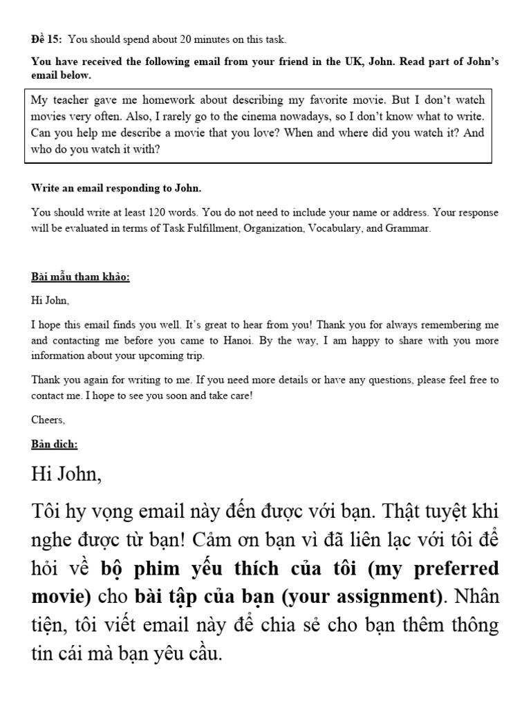 B2 VSTEP Writing Task 1 Đề 15 Bài mẫu B2 | PDF