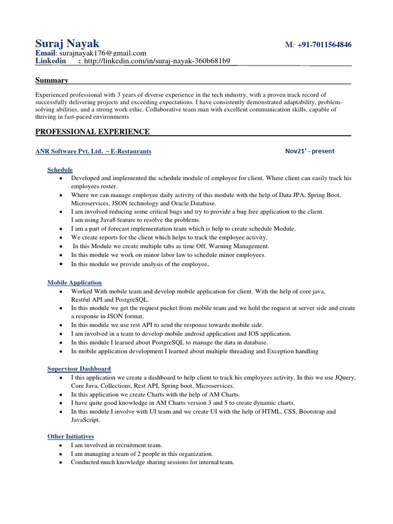 Suraj Nayak Resume Updated | Download Free PDF | Spring Framework | Computing