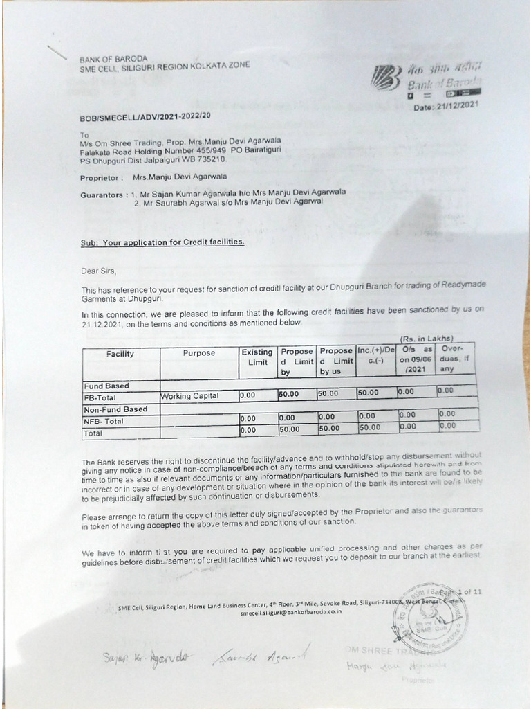 Bank of Baroda Sanction Letter | PDF