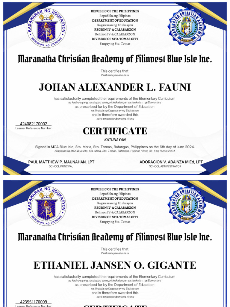 Final Cert Grade 6 | PDF