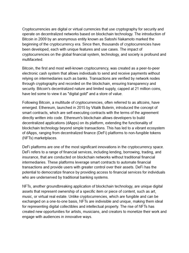 Lecture Text 5_ Cryptocurrencies and Their Impact | PDF | Cryptocurrency | Bitcoin