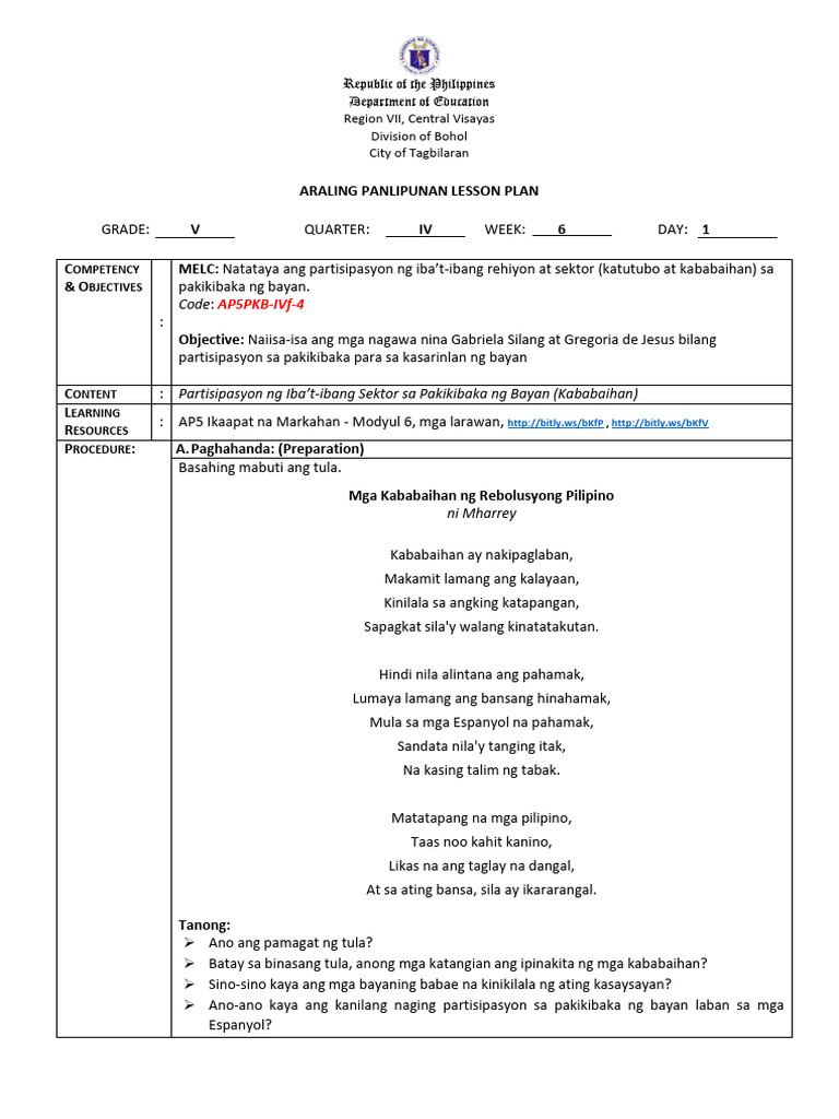 AP5 PLP Q4-W6-Day 1-5 | PDF