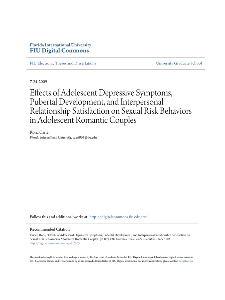 Effects of Adolescent Depressive Symptoms, Pubertal Development, and InterpersonalRelationship ...