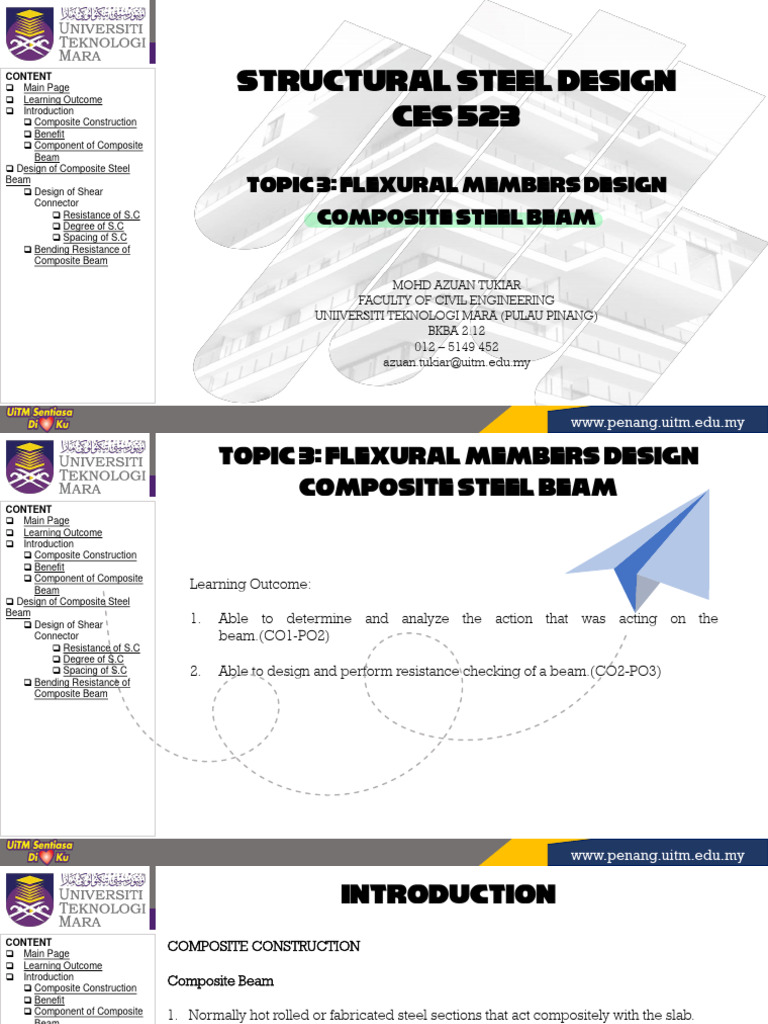 4_ FLEXURAL MEMBERS DESIGN - COMPOSITE BEAM | PDF | Beam (Structure) | Bending