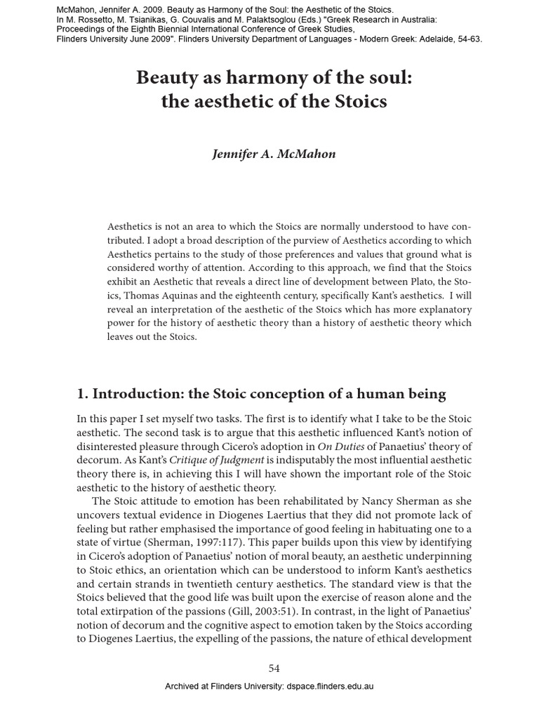 Beauty As Harmony of The Soul - The Aesthetic of The Stoics | PDF ...