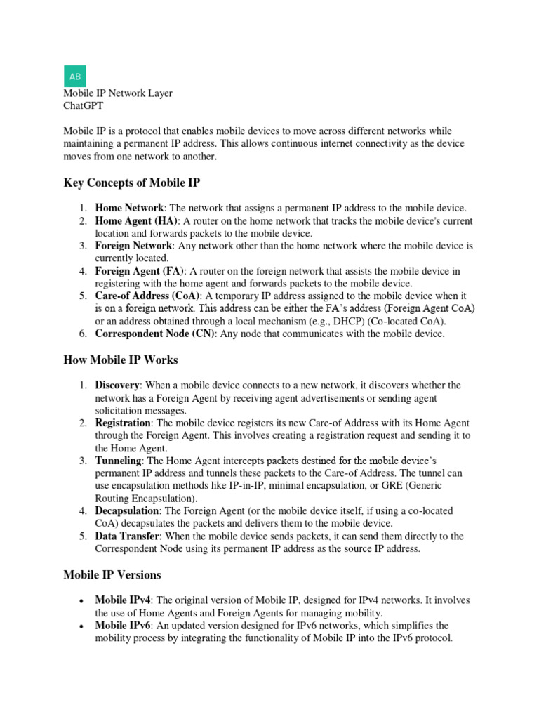 Mobile Ip Network Layer Pdf Wireless Ad Hoc Network Internet Protocols