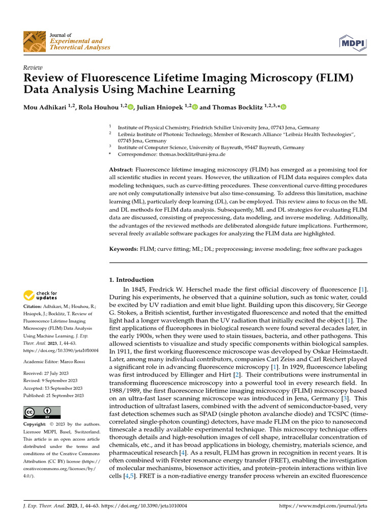 Review of Fluorescence Lifetime Imaging Microscopy (FLIM) Data Analysis ...