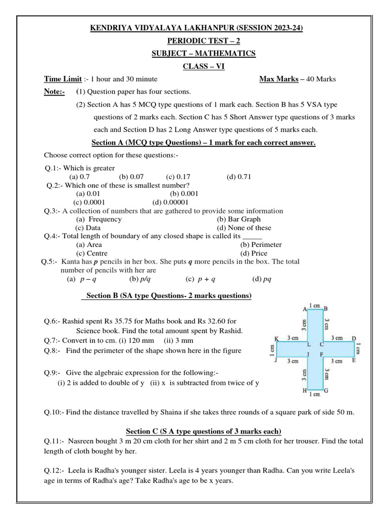 P T 2 Maths Class Vi | PDF | Elementary Geometry | Mathematics