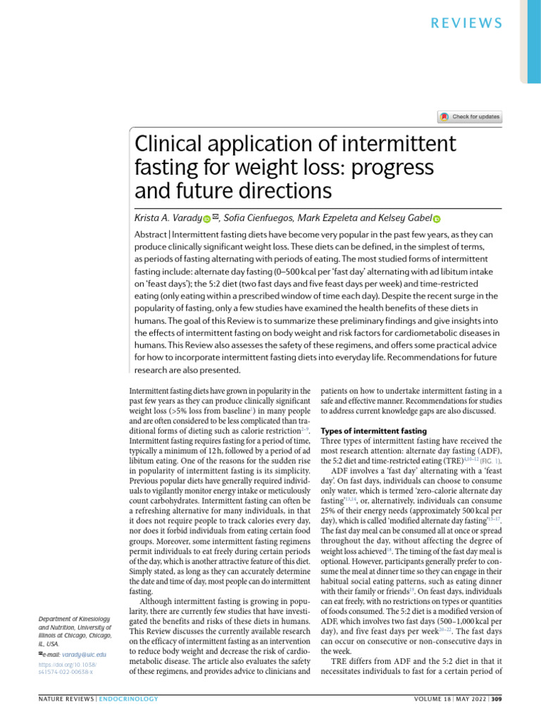 Clinical Application of Intermittent Fasting For Weight Loss: Progress ...
