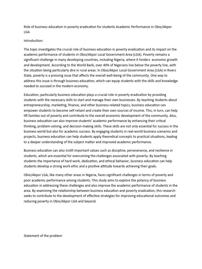 Business Education's Impact on Poverty in Obio/Akpor | PDF | Poverty ...