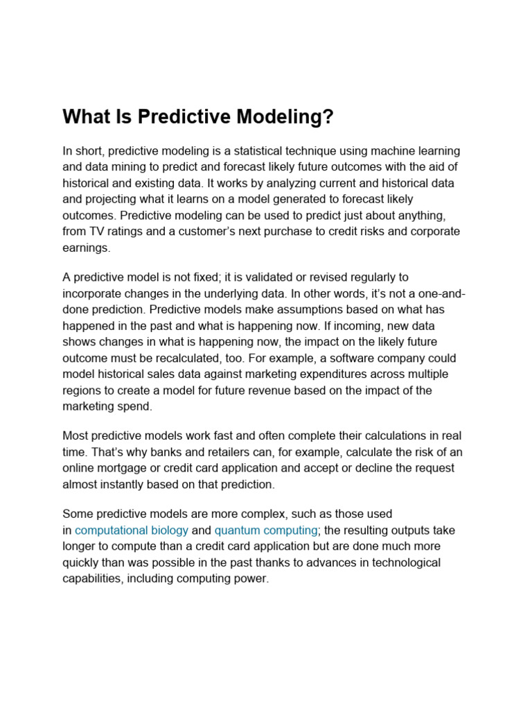 What Is Predictive Modeling | PDF | Predictive Analytics | Analytics
