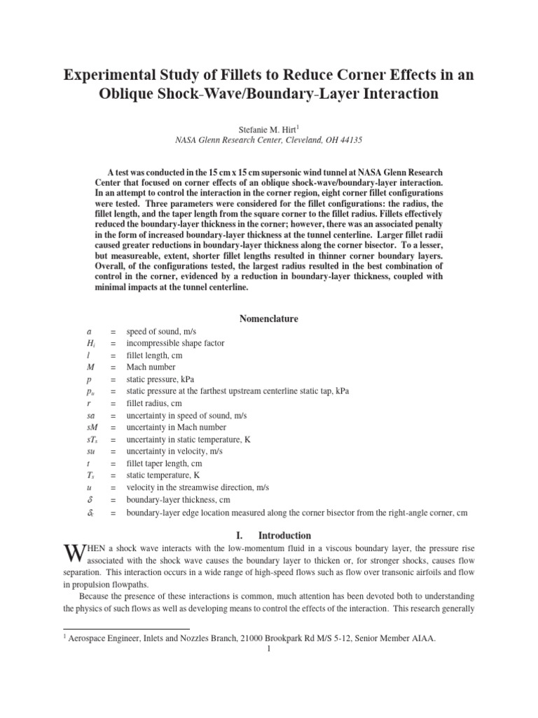 Experimental Study of Fillets To Reduce Corner Effects in An | PDF ...