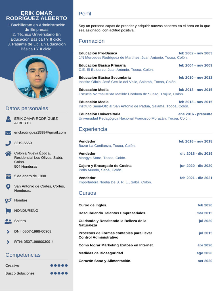 CV Erik Omar Rodríguez Alberto | PDF | Honduras
