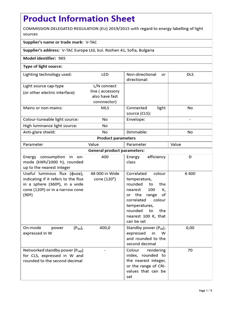 Product Information Sheet | Download Free PDF | Light Emitting Diode ...